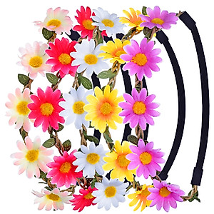 eBoot Multicolor Daisy Flower Headband Crown with Adjustable Elastic Ribbon, 5 Pieces (Multicolor B)