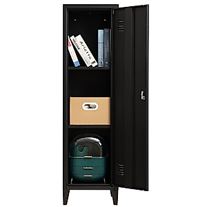 DOEWORKS High Standing Indoor Lockable Cabinet, Metal Locker Organizer, 3-in-1 Shelves Removable for Home and Office, Black
