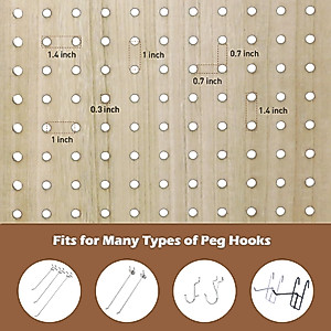 ECOMEX 4 Panel Room Divider, 5.6Ft Pegboard Display Wooden Room Divider Folding Privacy Screen Room Divider Freestanding Peg Board Display for Trade Show Craft Show Home Wall Organizer, Natural Wood