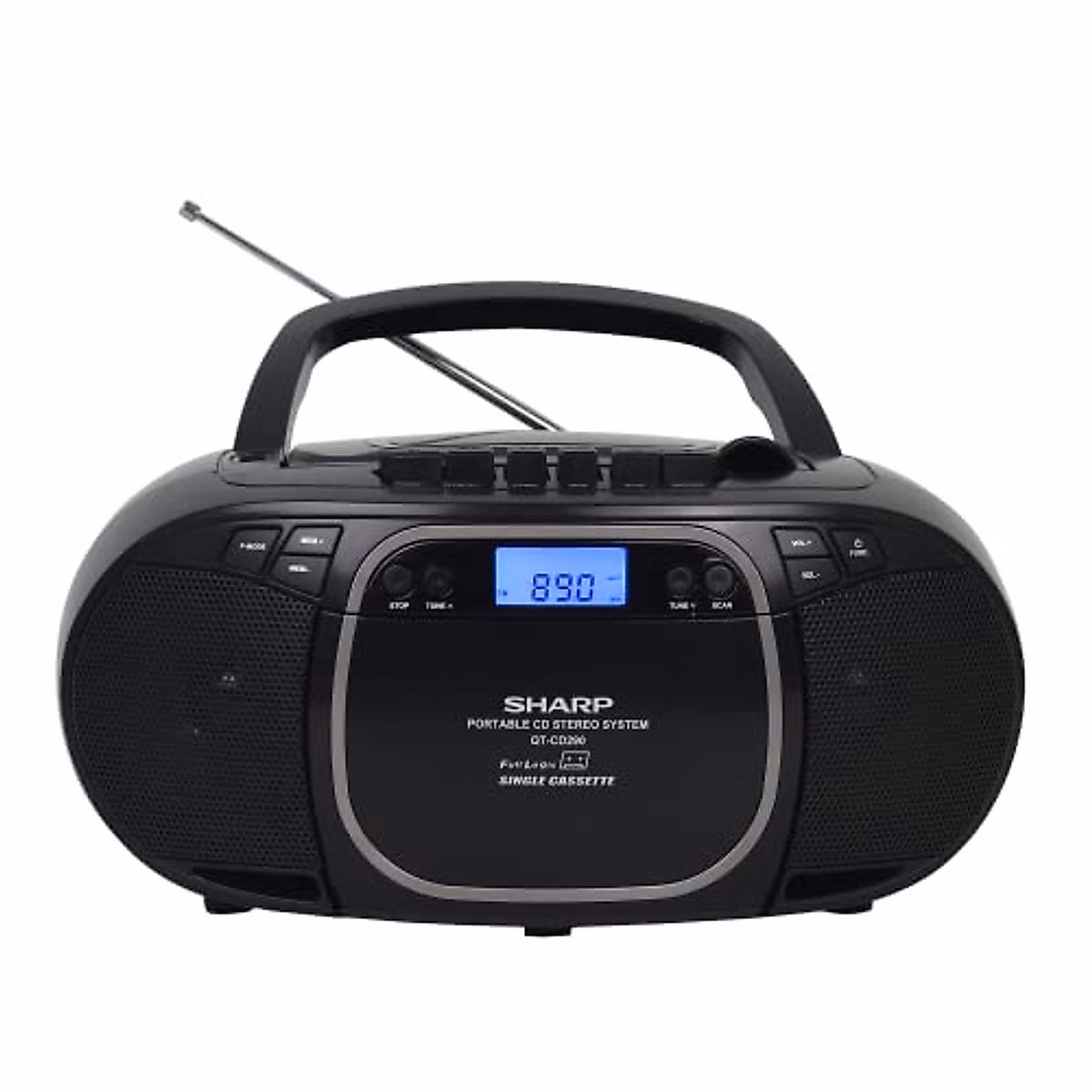 Sharp QT-CD290(BK) Portable CD MP3 Cassette Boombox with AM/FM Stereo and Aux Input, Black