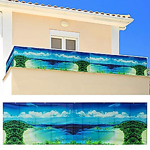 Balcony Privacy Screen Apartment Railing, Deck Privacy Screens, 3ft X 16ft 100% Opaque Polyester Windproof Sun Shade UV Protection Privacy Screen for Porch, Apartments