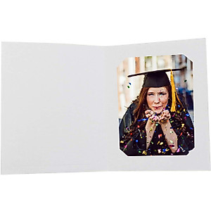 Golden State Art, Pack of 50, 6x8 or 8x10 Photo Folders, Cardboard Picture Frame, Paper Photo Frame Cards, Greetings/Invitation Cards, Special Events: Graduation, Christmas, Wedding(White)