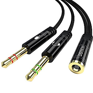 DIGITNOW Headphone Splitter Cable for Computer, 3.5mm Female to 2 Dual Male Headphone Microphone Y Splitter Cable Mic Audio Stereo Jack Earphones Port Cord Gaming Headset to PC Laptop Adapter Black