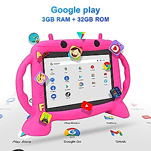 MengDash Kids Tablet, 7 inch Tablet for Kids 2-10, Educational Learning Toddler Tablet Android 11, 3GB RAM+32GB ROM Storage, Google Play Netflix YouTube, Baby Girl boy Gift (Red)