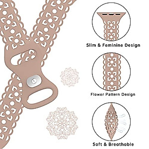 HEARTBOOM 4 Pack Floral Silicone Band Compatible with Apple Watch Band 44mm 40mm 41mm 45mm 38mm 42mm 49m Women,Lace Thin Slim Sport Strap Replacement Wristbands for iWatch Ultra,SE,Series 9 8 7 6 5 4 3 2 1
