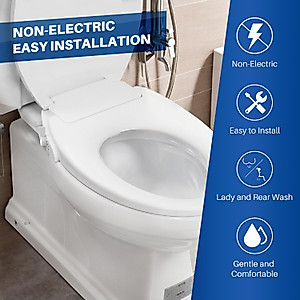 Non-Electric Bidet Toilet Seat, Elongated Swash Dual Nozzle System Seat with Adjustable Ambient Water, Easy Installation, White Bidet Attachment, Fit for Bathroom Toilet.
