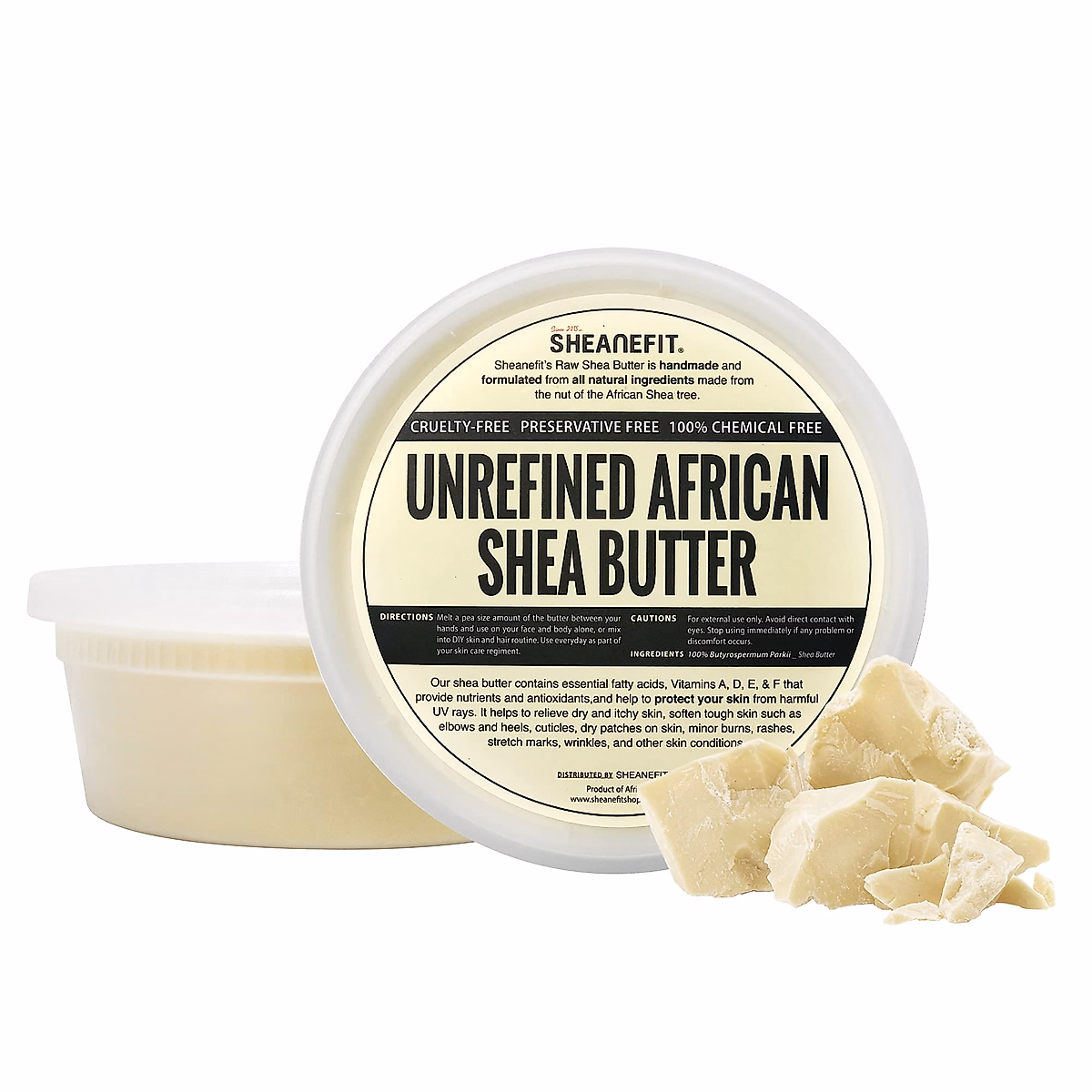 Sheanefit Raw Unrefined African Shea Butter, Natural Body Butter, Soft & Smooth Daily Moisturizer For Face & Body Ivory 8oz (Pack of 1)