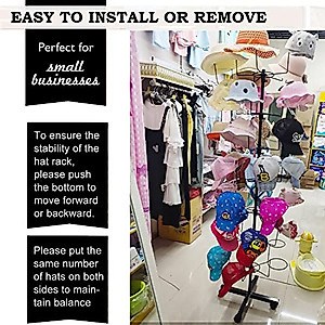 uyoyous 6-Tier Hats Display Rack Rotating Retail Hat Rack Stand 30 Hooks Adjustable Hat Headwear Rack with Wheels Metal Free Standing Hat Hanger Floor Standing Tower for Wig Cap Baseball Hats