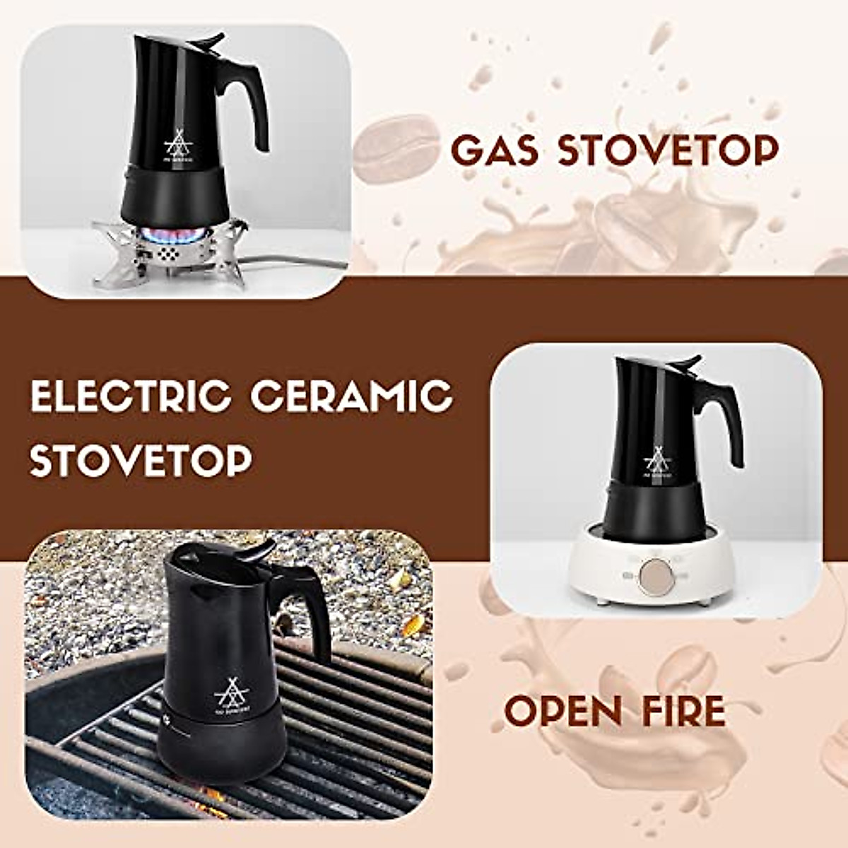 Alocs Stovetop Espresso Maker, Italian Coffee Maker Moka Pot for Classic Mocha & Cuban Coffee, Stainless Steel Greca Coffee Maker, Cafeteras, Brews 9 Espresso Cups (15.2 Oz) in Stylish Black
