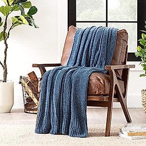 Chanasya Chenille Knit Super Soft Velvety Texture Throw Blanket - Cozy Classy Elegant Decorative with Subtle Shimmer for Sofa Chair Couch Bed Living Bed Room Blanket -(50x65 Inches) Blue