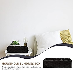 Cabilock Small Basket Rattan Caddy Organizer Rectangular Wicker Basket Seagrass Woven Storage Basket Water Hyacinth Storage Bins for Home Office Bedroom Storage Basket Wicker Cube