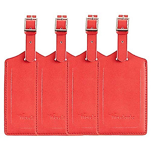 4 Pack Leather Luggage Travel Bag Tags by Travelambo Red