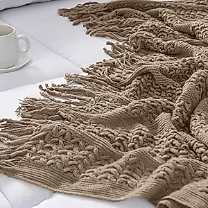 jinchan Knit Throw Blanket Taupe Soft Couch Throw Blanket with Tassels Spring Bed Throw Blanket Indoor Outdoor Travel Warm Coverlet for Sofa Comforter Living Room Decor Nursery Gift 50 x 60 inch