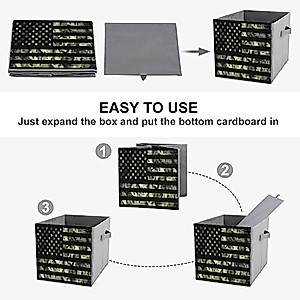 American Flag with Camouflage Large Cubes Storage Bins Collapsible Canvas Storage Box Closet Organizers for Shelves