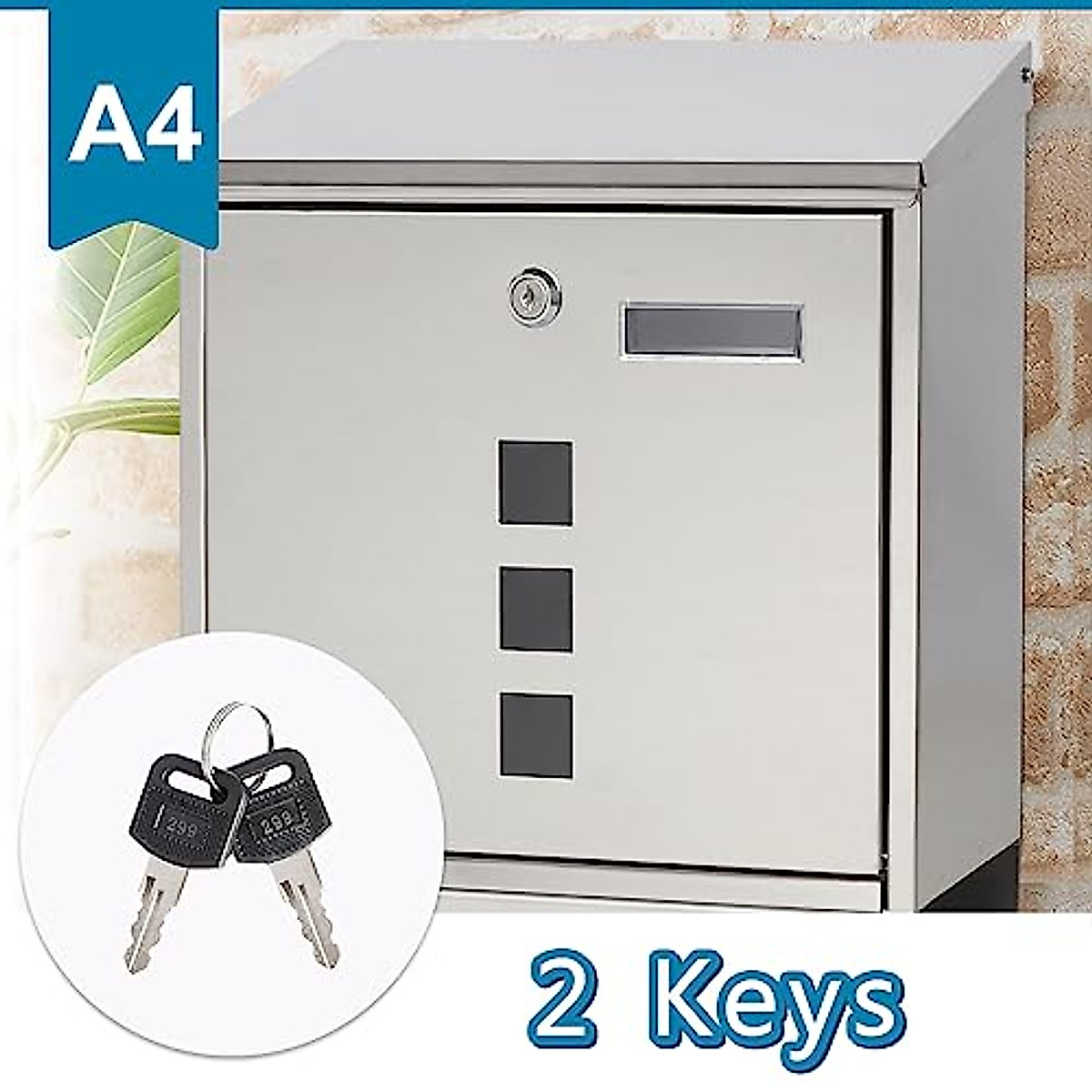 Wall Mounted Mailboxes with Key Lock, Lovndi Large Capacity Drop Mail Locking Box for Outdoor, Lockbox (2210 Stainless Steel)
