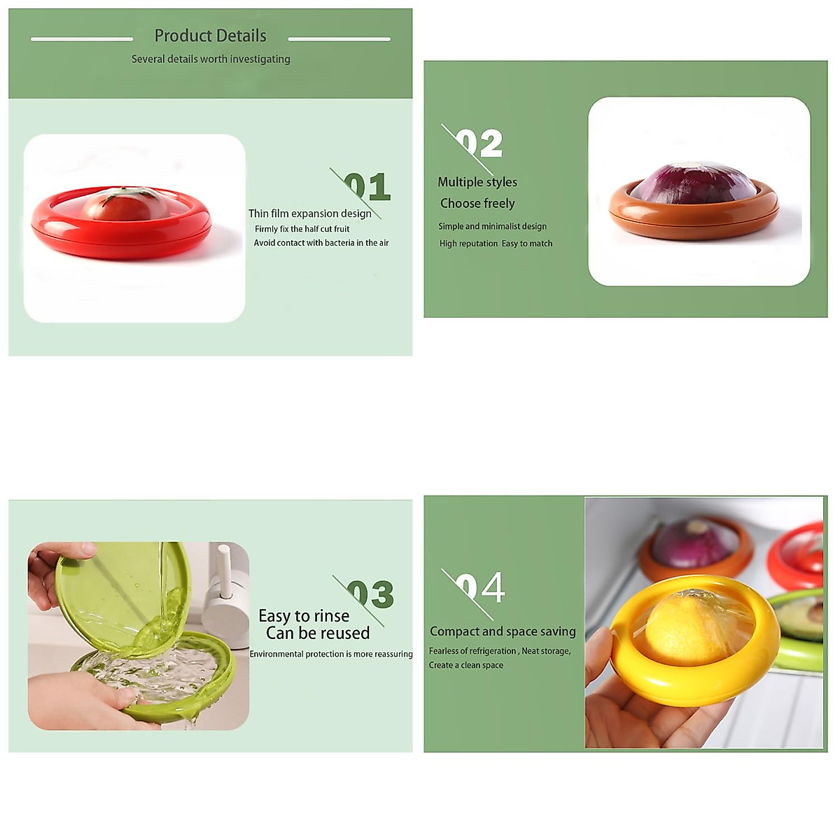 4Pack Silicone Fruit Storage Box, Refrigerator Onion Storage, Avocado Saver Holder, Fruit Storage Containers for Fridge Vegetables Lemons Anti-Oxidation Fruit Containers for Fridge to Keep Fresh