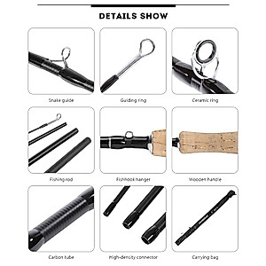 LOVEPET 2.7M 4 Section Carbon Fly Fishing Rod with Soft Cork Handle Fish Tackle 3/4#