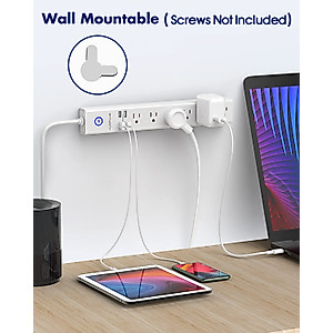 2 Pack Power Strip Surge Protector Flat Plug - 6 Widely Spaced Outlets 4 USB Charging Ports, 2100J/10A with 6Ft Long Extension Cord, Overload Surge Protection, Wall Mount for Home Office