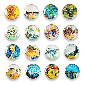 Mienno 16 Pack Van Gogh Refrigerator Magnets, Crystal Glass Magnets, Van Gogh Decorative Fridge Magnets, Homewarming Gift, Home Decoration Gift with Gift Packaging Box  (Kraft Gift Box)