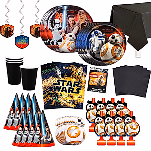 Classic Disney Star Wars Birthday Party Supplies Pack | 50+ Pc Star Wars Bundle with Party Plates, Loot Bags, Party Hats, Napkins and More (Star Wars Party Decor and Favors)