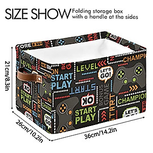 Foldable Storage Basket for Toys,Game Decorative Organizer Basket with PU Handles, Baskets for Shelves Home Closet Bedroom Living Room - 1 Pack