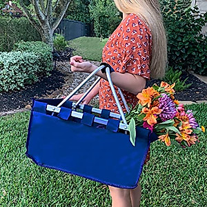 Threadart Large Collapsible Market Basket - Pink | Aluminum Frame | Polyester Fabric | Convenient Fold Flat Design |Reusable Space-Saving Shopping Tote, Gift Basket, Beach Basket, Picnic Basket