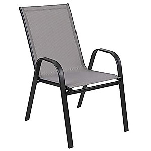 Flash Furniture 5 Pack Brazos Series Gray Outdoor Stack Chair with Flex Comfort Material and Metal Frame