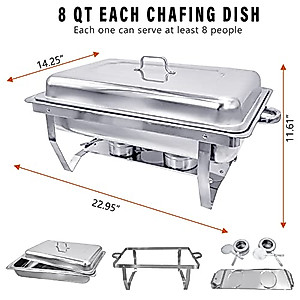 JSTUOKE Chafing Dish Buffet Set 1 Pack, 8QT Stainless Steel Chafer, Rectangle Catering Warmer Server w/Lid Water Pan Folding Stand Fuel Tray Holder Spoon Clip