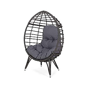 Great Deal Furniture Lillian Outdoor Wicker Teardrop Chair with Cushion, Gray and Dark Gray
