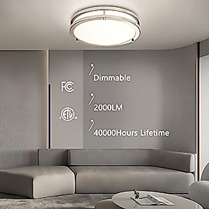 Aulwoouu 36W LED Ceiling Light Fixture, 13in Brushed Nickel Light Fixtures Ceiling Mount, Flush Mount, Dimmable Super Bright 2000 Lumens, 5000K Daylight White Ceiling Lamp for Bedroom, Bathroom etc