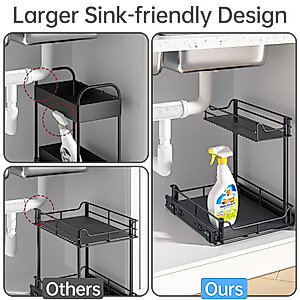 LAMU Larger Under Kitchen Sink Organizers and Storage, Metal Under Sink Organizer Bathroom Cabinet, Undersink Organizers Kitchen, Under Sink Storage and Organization, 13.1W x 16.7D x 15.6H inches