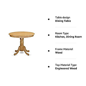East West Furniture ANT-OAK-TP Antique Modern Kitchen Table - a Round Dining Table Top with Pedestal Base, 36x36 Inch, Oak
