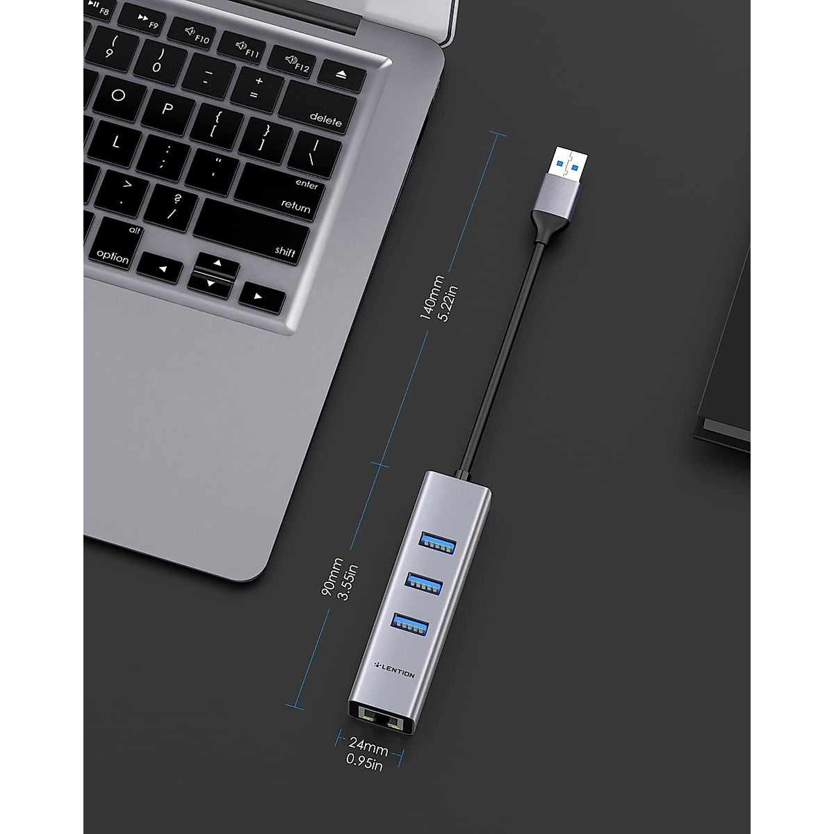 LENTION USB Hub to 3 USB 3.0 & Gigabit Ethernet LAN RJ45, Network Adapter Compatible MacBook Air/Pro (2009-2015), Surface, Chromebook, More Type A Devices, Stable Driver Certified(H23s, Space Gray)