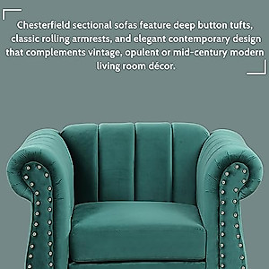 3-Piece Sofa Sets Living Room Sets with Solid Wood legs, Buttoned Tufted Backrest, Frosted Velvet Upholstered Couches Sets Including 3-Seat Sofa, Loveseat and Chair for Living Room (Green)