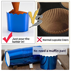 Blue Baking Cups Cupcake Liners, 50pcs Paper Baking Cups Muffin Liners Greaseproof Disposable Bulk Cupcake Wrappers, 6 oz Standard Muffin for Father's Day Decor Retirement Graduation Parties