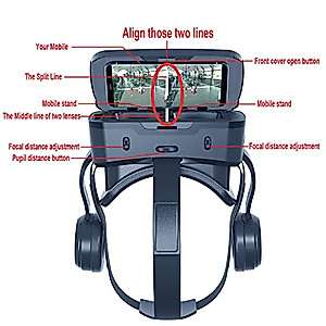 Cell Phone Virtual Reality (vr) headsets, VR EMPIRE VR Headset, Phone VR Headset VR Headset for iPhone VR Headsets for Phone with Wireless Earphones, Anti-Blue Lights, iPhone VR Headset (B+R)
