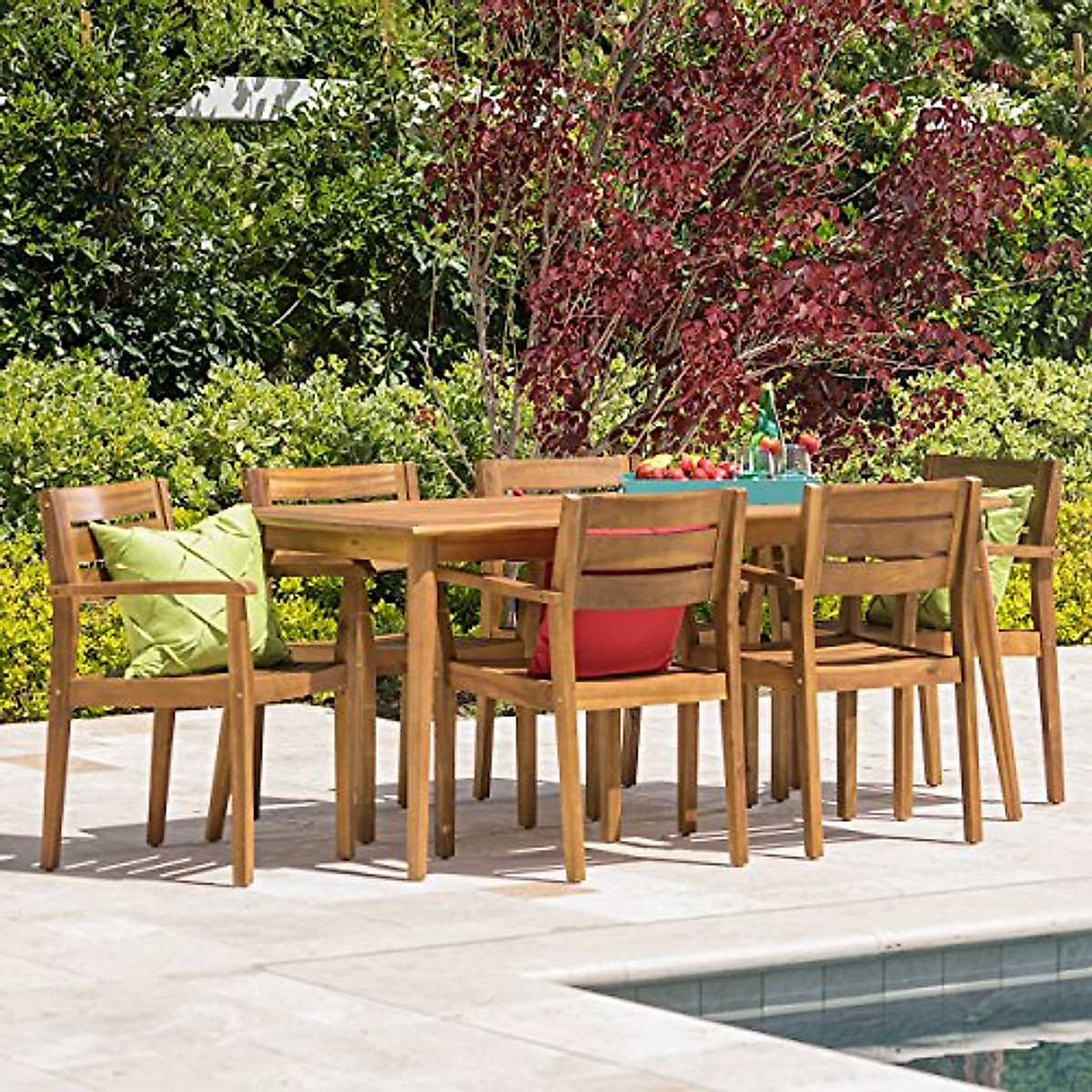 Christopher Knight Home Stanyan 7 Piece Outdoor Acacia Wood Dining Set | Perfect for Patio | with Teak Finish
