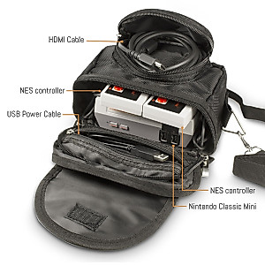Orzly® Travel & Storage Bag for Nintendo NES Classic Edition (New 2016 Model Mini Version of NES Console) - Fits Console + Cable + 2 Controllers - Includes Shoulder Strap + Carry Handle - Black