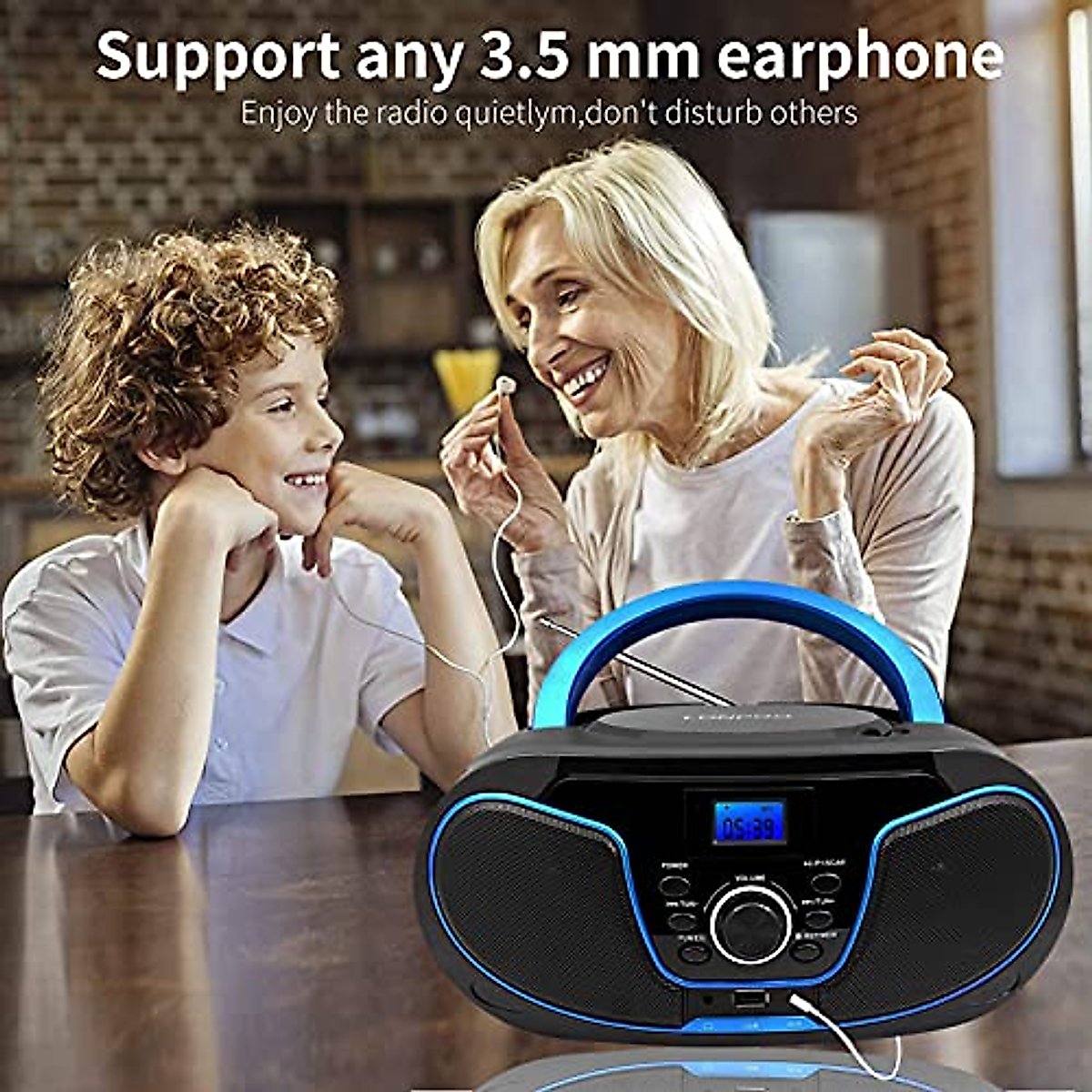 LONPOO Stereo CD Boombox Portable Bluetooth Digital Tuner FM Radio CD Player with USB Playback,Bluetooth-in,AUX Input and 3.5mm Earphone Output & Music Sound System