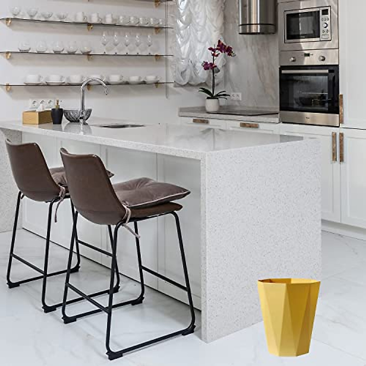 Zentto Polygon Small Trash Can Round Plastic Wastebasket, Wastebasket Garbage Container Bin for Bathrooms, Kitchens, Home Offices, Kids Rooms (Mustard Yellow-S)