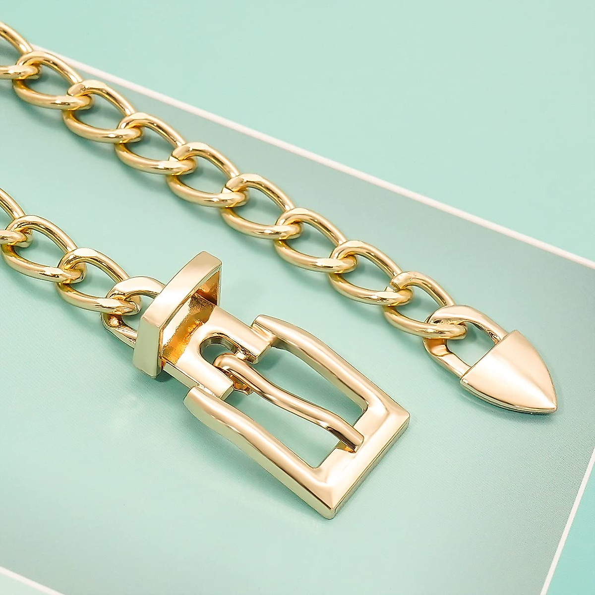 DTWAWA Chain Belt for Women Alloy Chunky Wasit Chain Adjustable Punk Link Belly Body Chain for Jeans Dresses,Gold(53.1in)