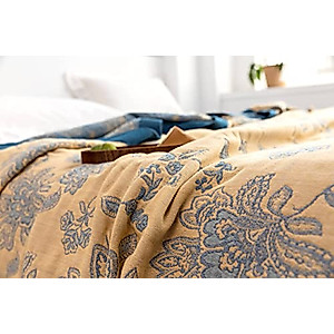 DECMAY Muslin Warm Bohemian Throw Blanket, 5-Layer Cotton Bedspread Blanket for Bed Couch, Super Soft, Cozy for All Seasons Twin Size (Yellow, 60"X80")