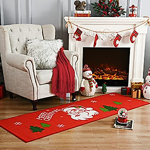 Andecor Merry Christmas Rug Red Runner Area Rugs for Hallway Anti-Slip Entryway Floor Doormat for Kitchen Fireplace Bedroom Dinning Room Party Home Decorations Carpet, 2 ft x 6 ft