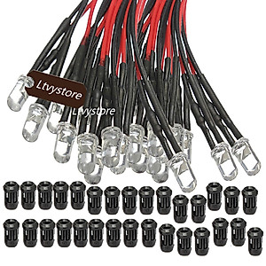 Ltvystore 30Pcs 3MM 12V White LED Pre Wired Prewired 7.87 Inch Lamp Light Bulb Prewired Emitting Diode & 30Pcs Black 3MM LED Plastic Clip Holder Display Panel