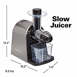 Hamilton Beach 67951 Cold Press Masticating Juicer Machine, Slow and Quiet Action, Juice Fruits & Vegetables, BPA Free, Easy Clean, 150 Watts, Silver