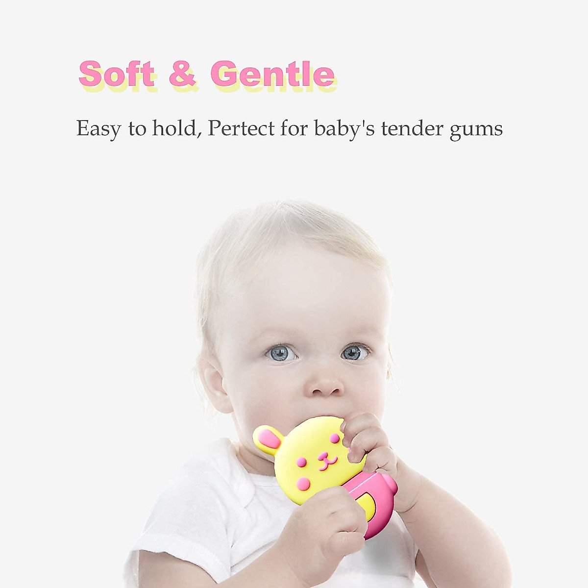 Baby Teething Toys, Caromolly Vibrating Teether Toy, Teether Toys for Babies 0-12 Months, Electric Soothing Teether for Sensory Exploration and Teething Relief, Cute Cartoon Shape, BPA-Free