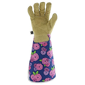 Miracle Gro MG23247/WSM Split Cowhide Garden Gloves – Floral, Medium-Large, Women’s Rose Pruning Gloves with Extended Foam Cuffs