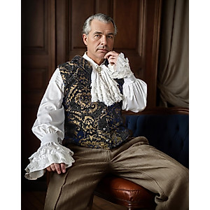 Mens Steampunk Vest Gothic Corset Waistcoat Victorian Masquerade Outfit Dress Jacquard Goth Suit Costume(Black,Large)