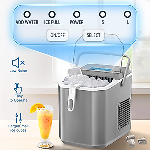 Xbeauty Countertop Ice Maker 6-Minute Fast Bullet Ice, Portable Double-Handle Removable Handle, Automatic-Cleaning Suitable for Outdoor Camping Bar Party and Kitchen-Grey
