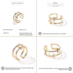 JINYISI Zircon Ring,Simple Double Layer Cross Open Ring,Double-Layer Crystal Finger Rings Stackable,Cubic Zirconia 925 Sterling Silver Ring,Adjustable For Women Bling Jewelry, Color